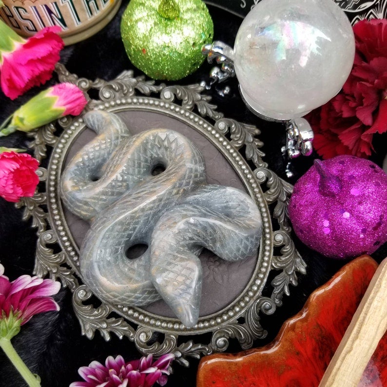 Flashy Labradorite Snake Crystal Carving | Moonfall Metaphysical Witch ...
