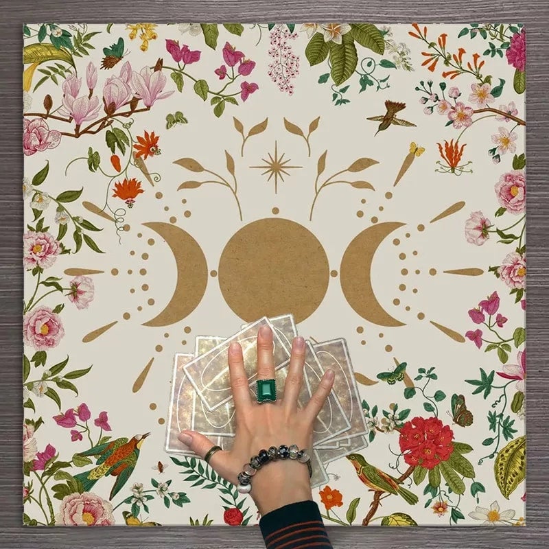 Pink and Gold Triple Moon Tarot Altar Cloth | Moonfall Metaphysical