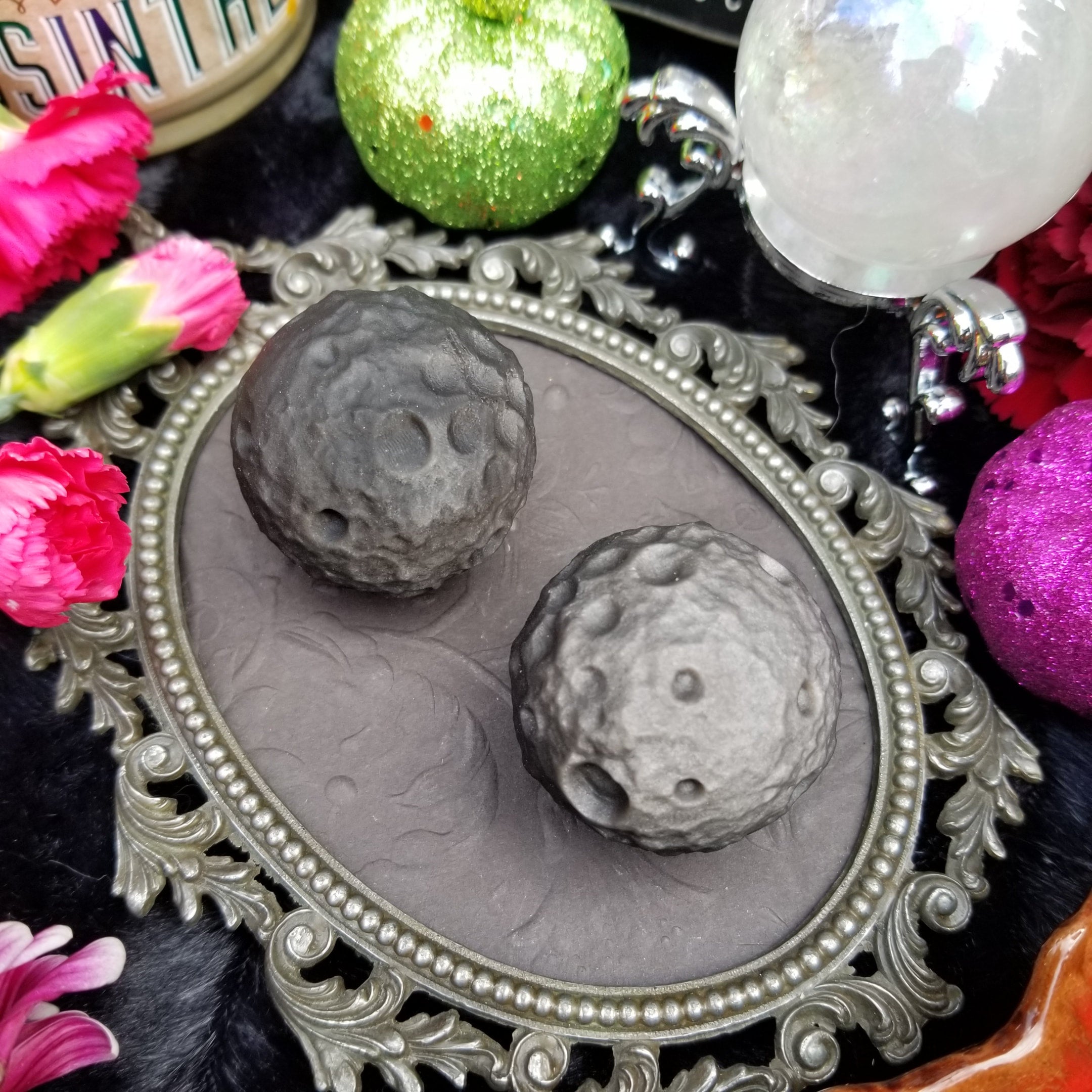 Rare Silver Sheen Obsidian 3D Crystal Moon | Moonfall Metaphysical