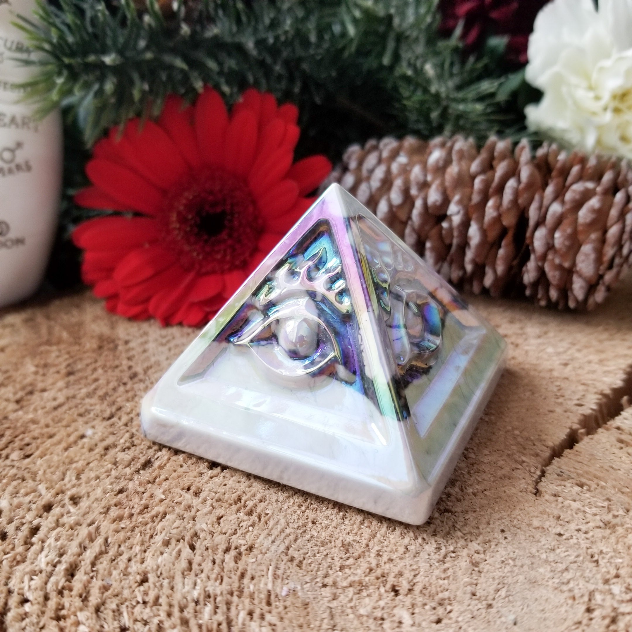Aura Howlite All Seeing Eye Crystal Pyramid | Moonfall Metaphysical